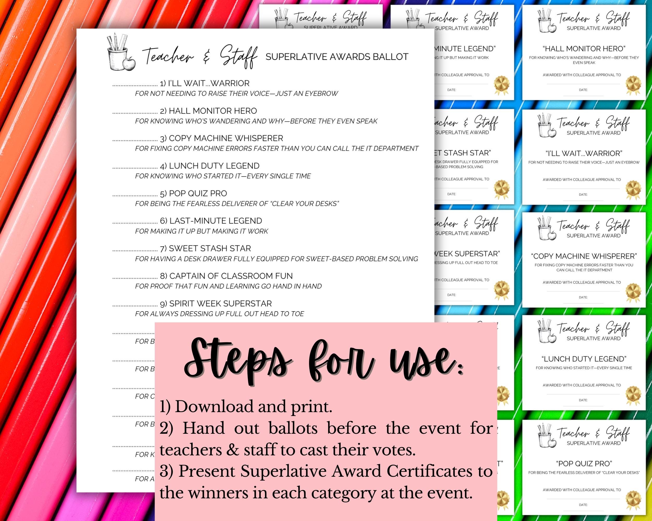 Funny Teacher Award, School Staff Awards, Teacher Superlatives ...