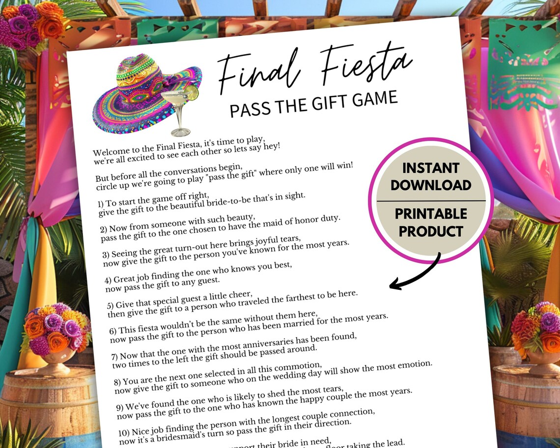 Final Fiesta Pass the Gift Game | Final Fiesta Bachelorette Party Game ...