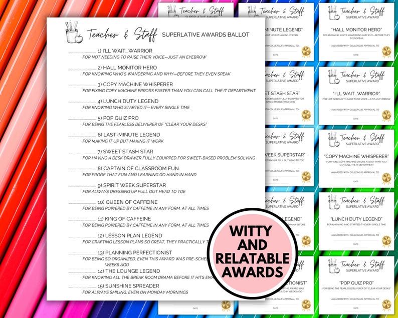 Funny Teacher Award, School Staff Awards, Teacher Superlatives ...