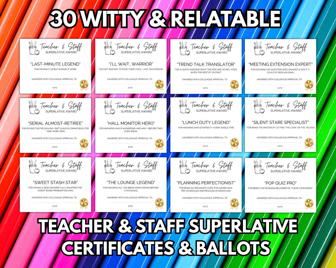 Funny Teacher Award, School Staff Awards, Teacher Superlatives ...