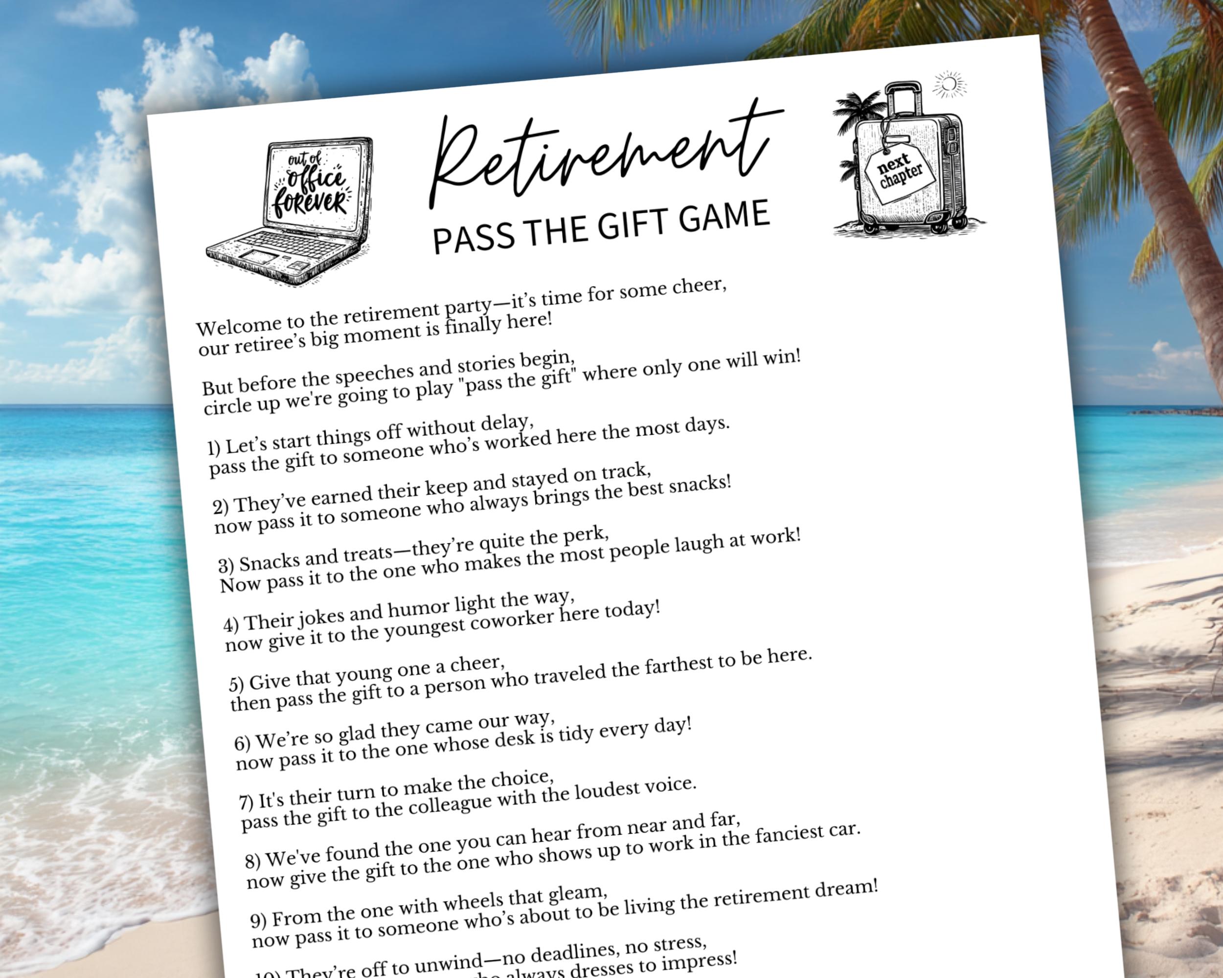 Retirement Party Games, Retirement Pass the Gift Game, Retirement Games ...