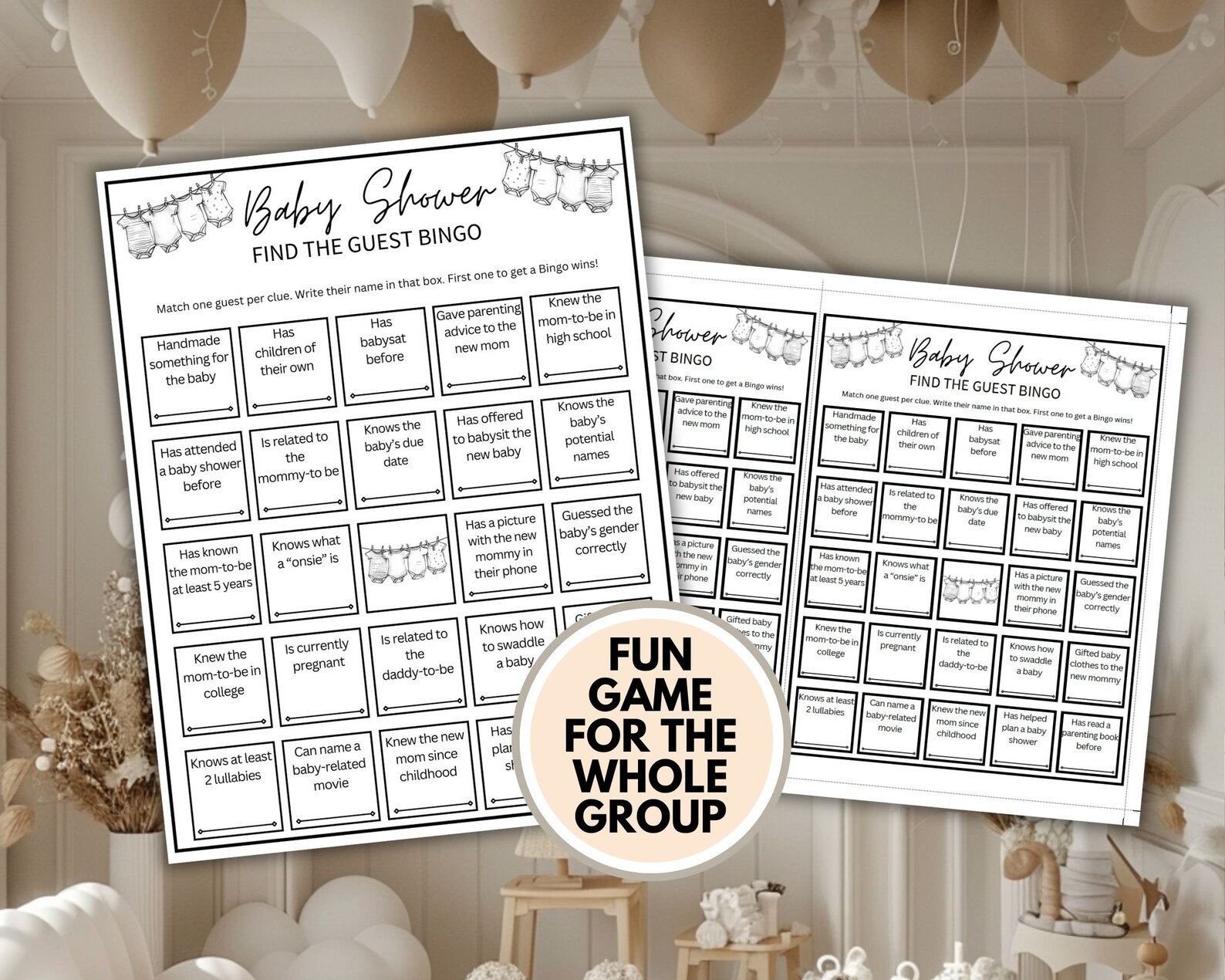 Baby Shower Bingo | Find the Guest Bingo Baby Shower Game | Baby Bingo ...