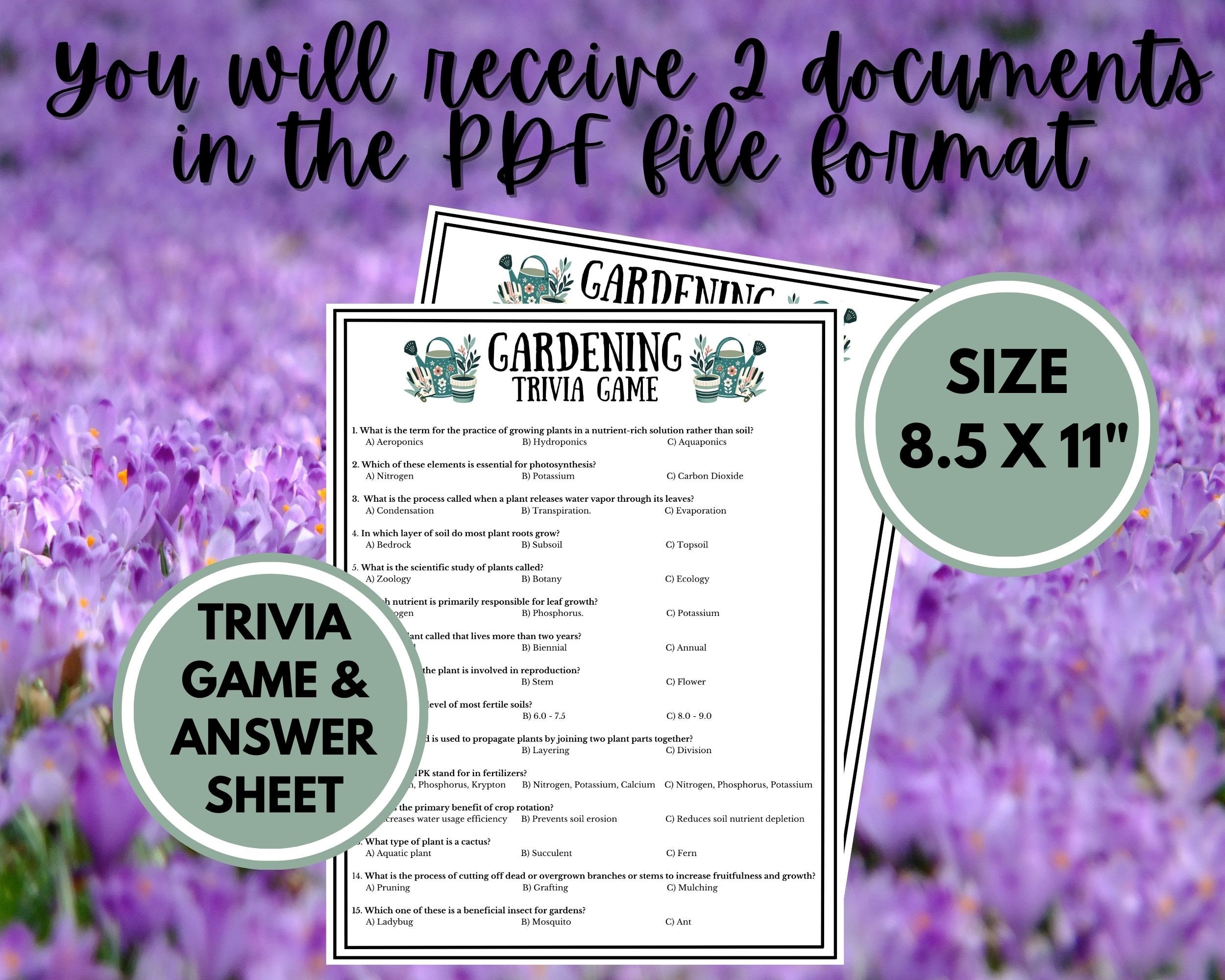 Gardening Trivia Game | Spring Garden Party Trivia Game | Gardener ...
