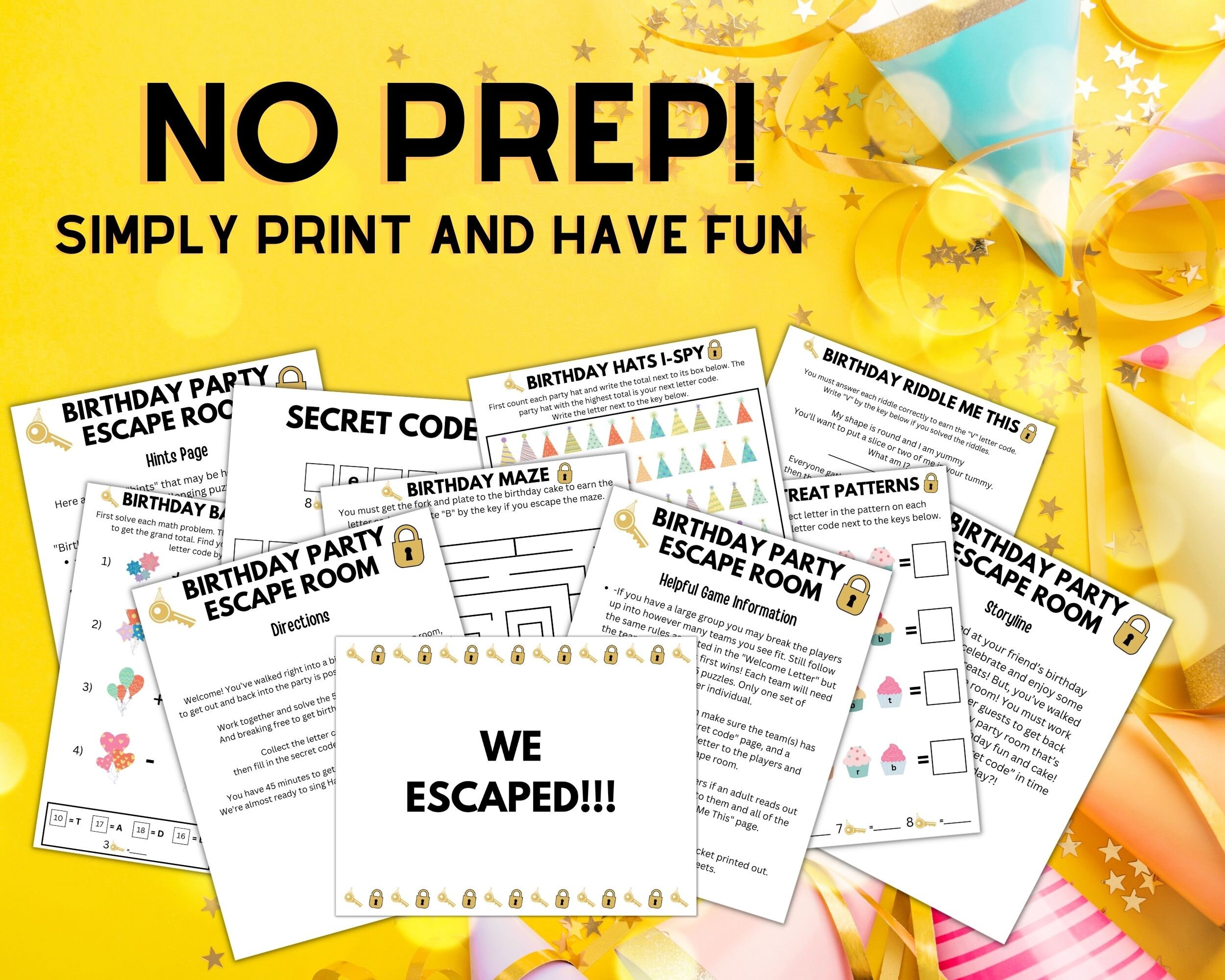 Birthday Escape Room Printable Kit | Birthday Party Escape Room Game ...