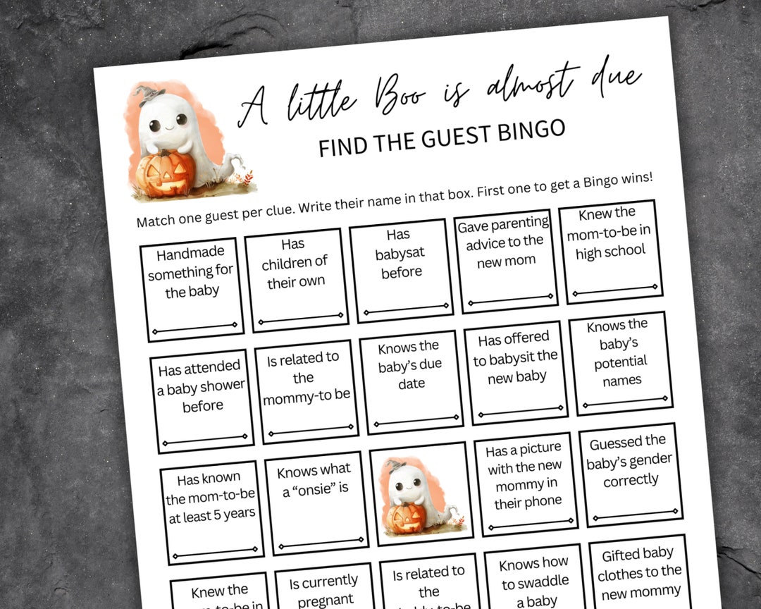 A Little Boo is Almost Due Find the Guest Bingo Game | Halloween Baby ...