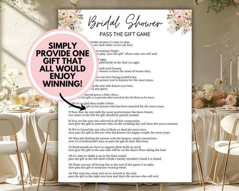 Bridal Shower Pass the Gift Game Printable | Bridal Shower Find the ...