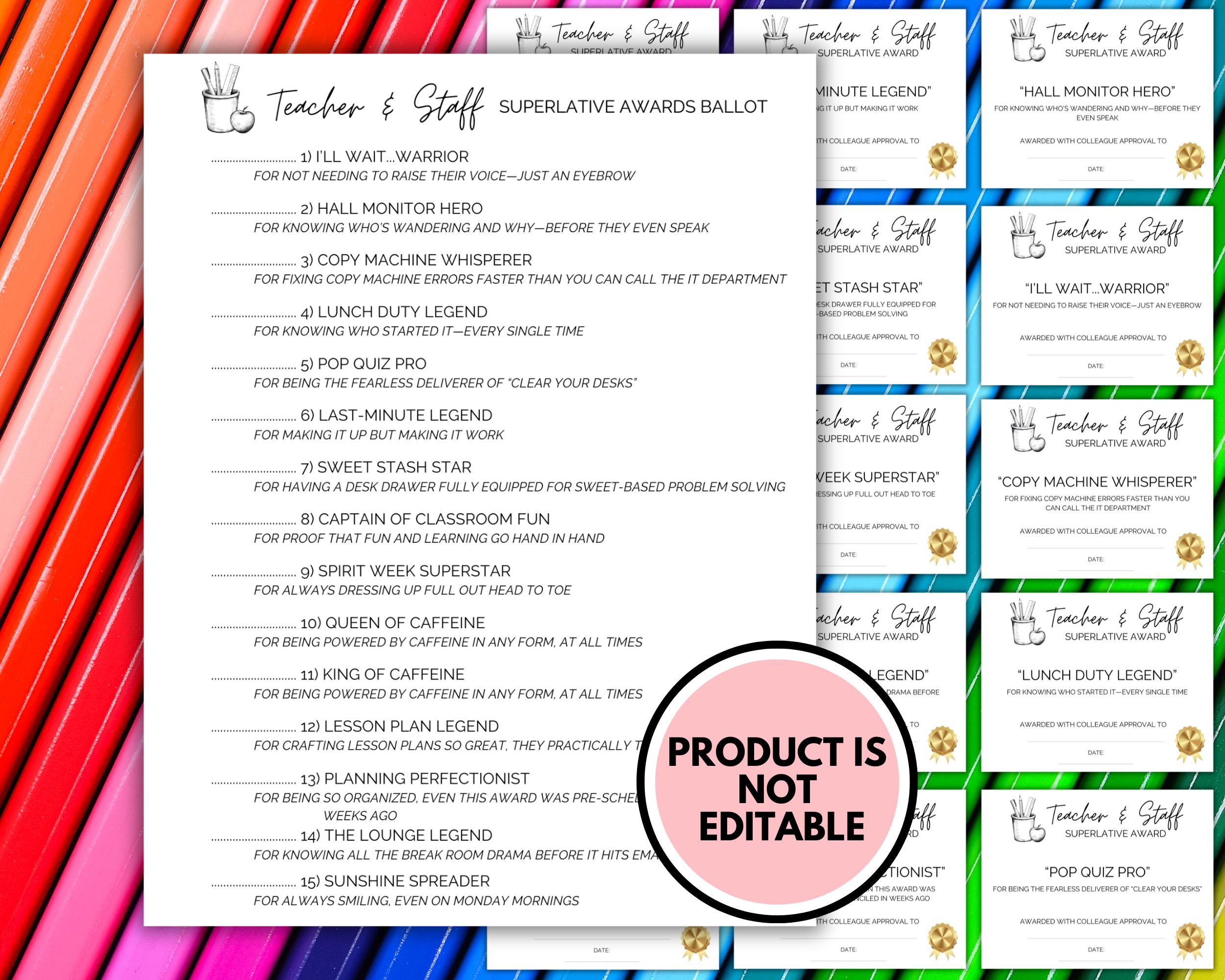 Funny Teacher Award, School Staff Awards, Teacher Superlatives ...