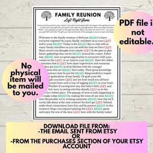 Family Reunion Left Right Game Printable Family Reunion Pass the Gift ...