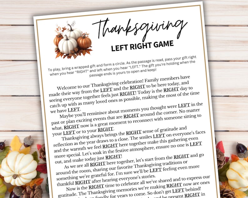 Gift Exchange Game | Thanksgiving Left Right Game | Thanksgiving Pass ...