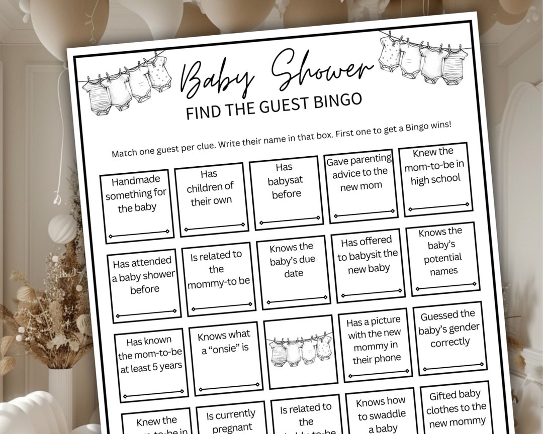 Baby Shower Bingo | Find the Guest Bingo Baby Shower Game | Baby Bingo ...