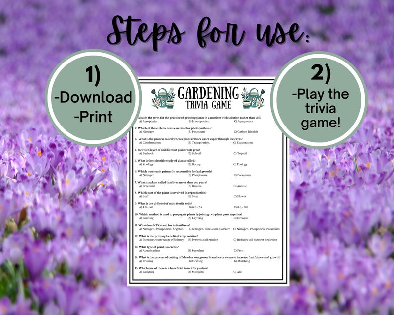 Gardening Trivia Game | Spring Garden Party Trivia Game | Gardener ...