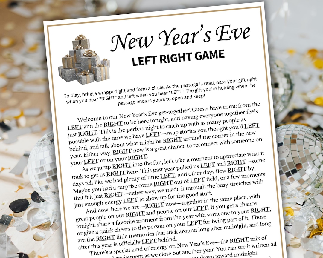New Year’s Eve Left Right Game, Gift Passing Games, Right Left Game ...