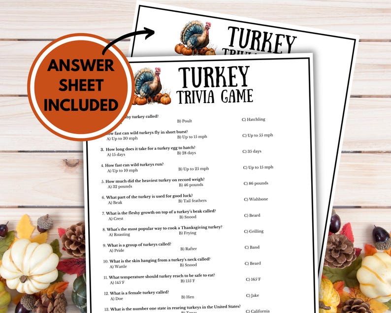 Turkey Trivia | Thanksgiving Trivia | Thanksgiving Office Game - Etsy