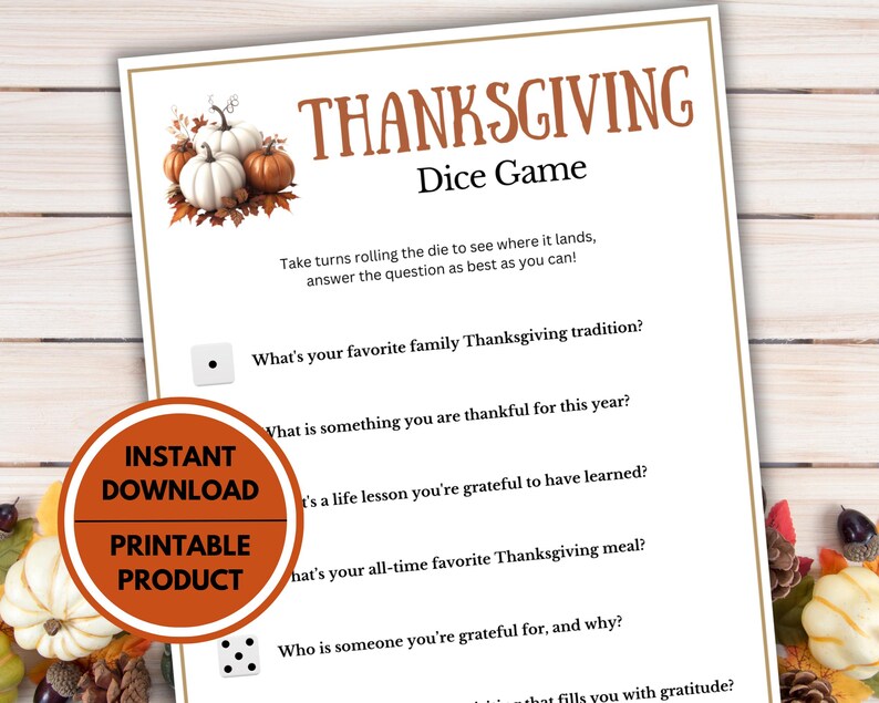 Thanksgiving Dice Game | Gratitude Game | Thanksgiving Office Get to ...
