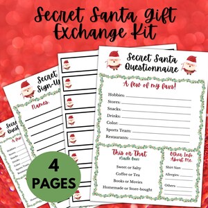 Secret Santa Gift Exchange Questionnaire | Secret Santa Survey | White ...