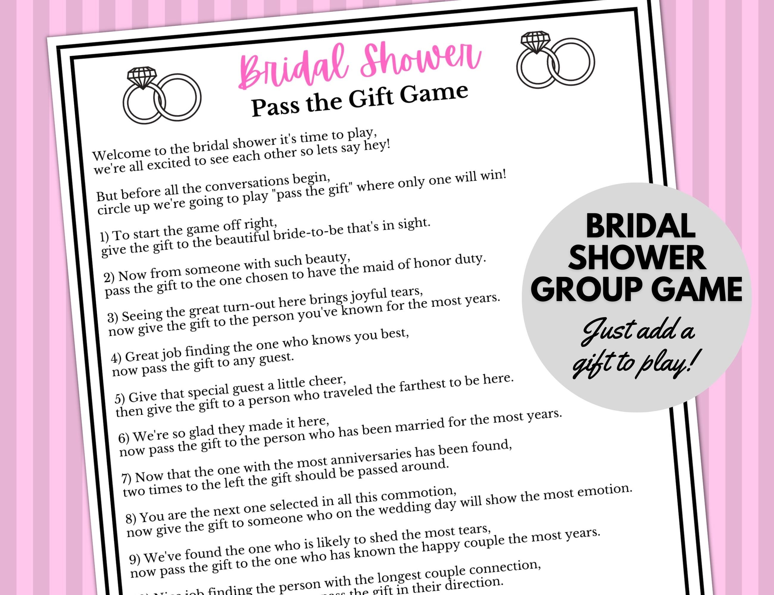 Bridal Shower Pass the Gift Game Printable Bridal Shower - Etsy