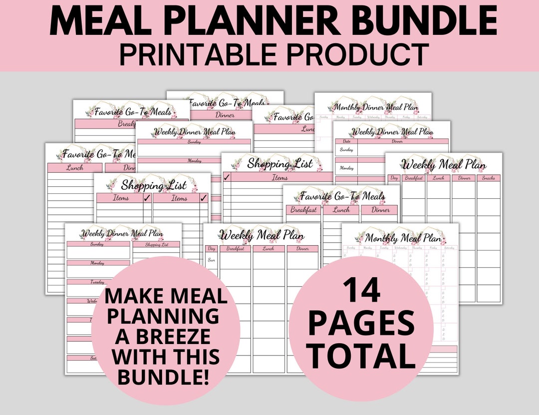 Meal Planner and Grocery List Printable Weekly Meal Prep - Etsy
