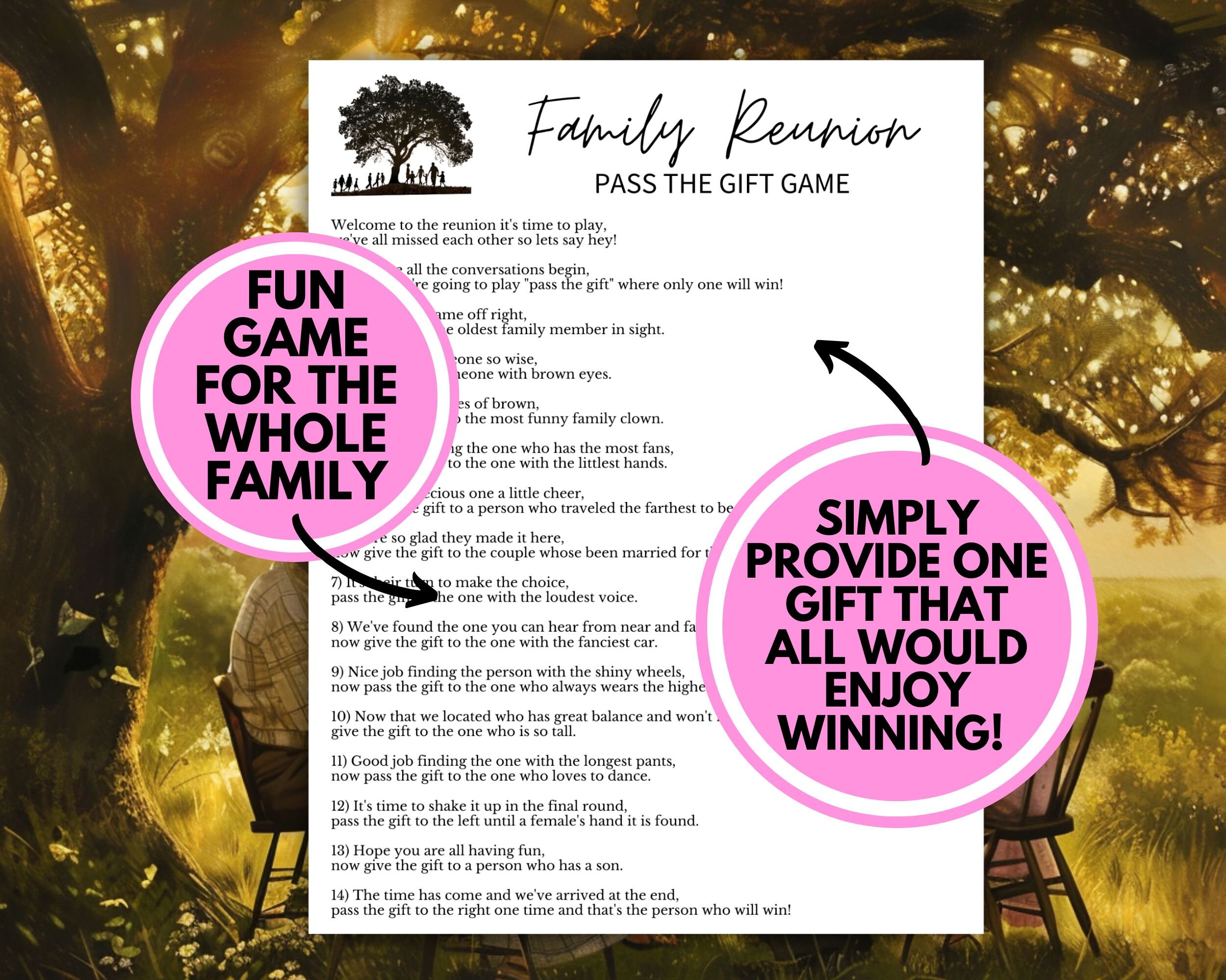 Family Reunion Pass the Gift Game Printable | Family Reunion Find the ...