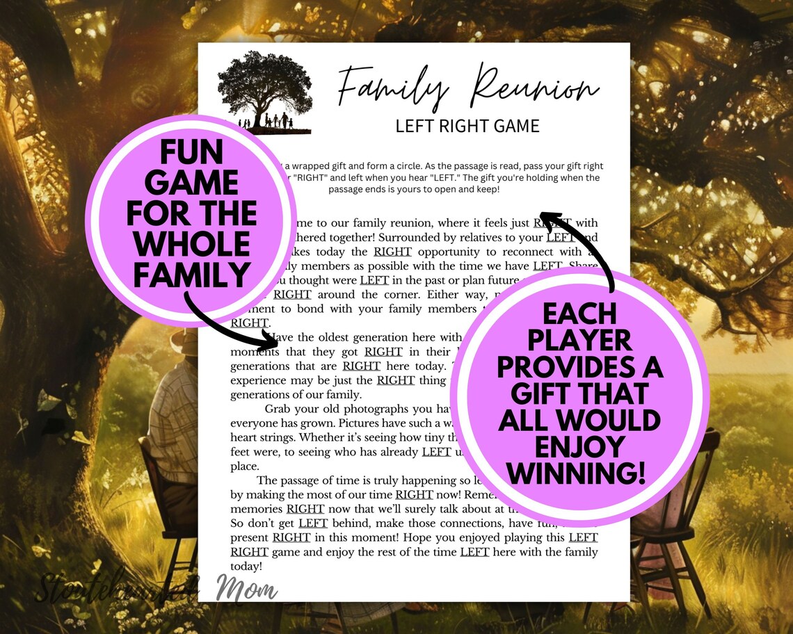 Family Reunion Left Right Game Printable | Family Reunion Pass the Gift ...