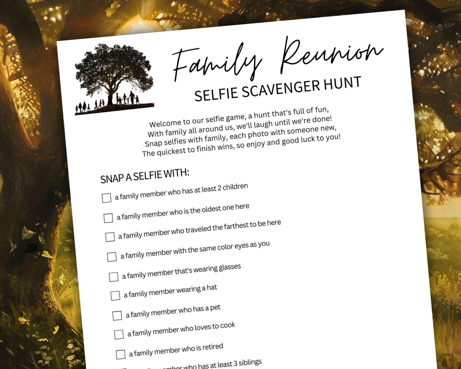 Family Reunion Selfie Scavenger Hunt | Family Reunion Games | Find the ...