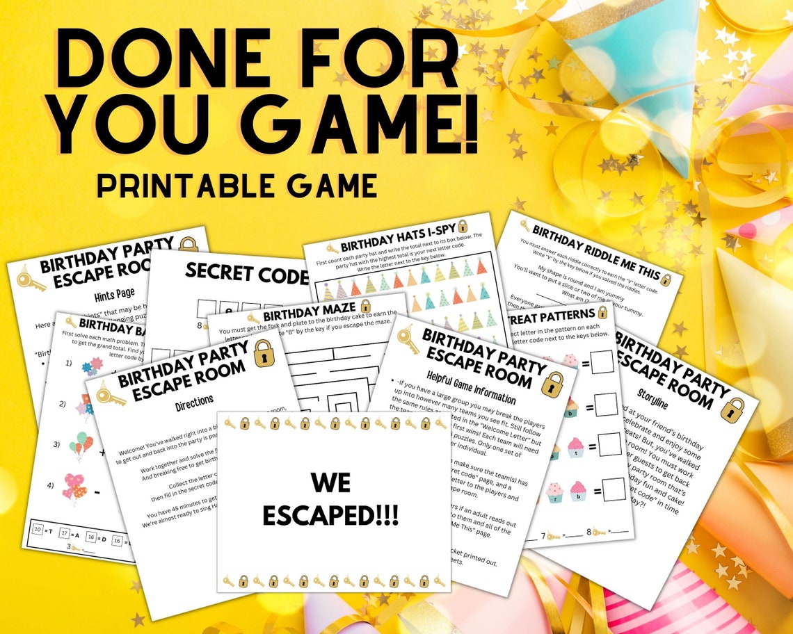 Birthday Escape Room Printable Kit | Birthday Party Escape Room Game ...