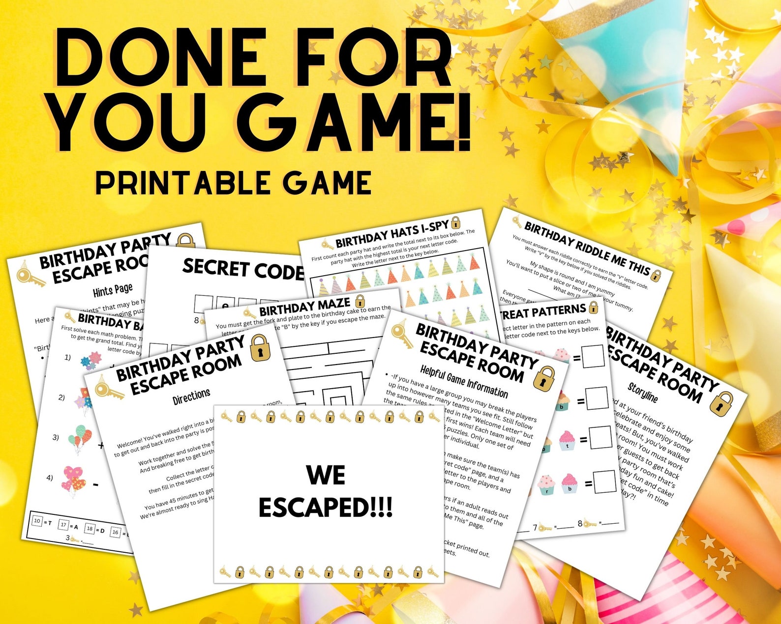 Birthday Escape Room Printable Kit | Birthday Party Escape Room Game ...