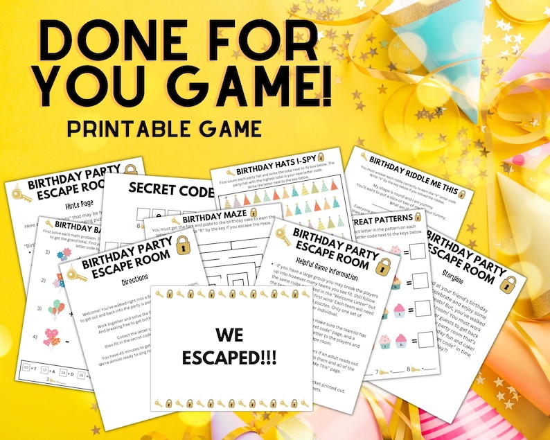 Birthday Escape Room Printable Kit | Birthday Party Escape Room Game ...