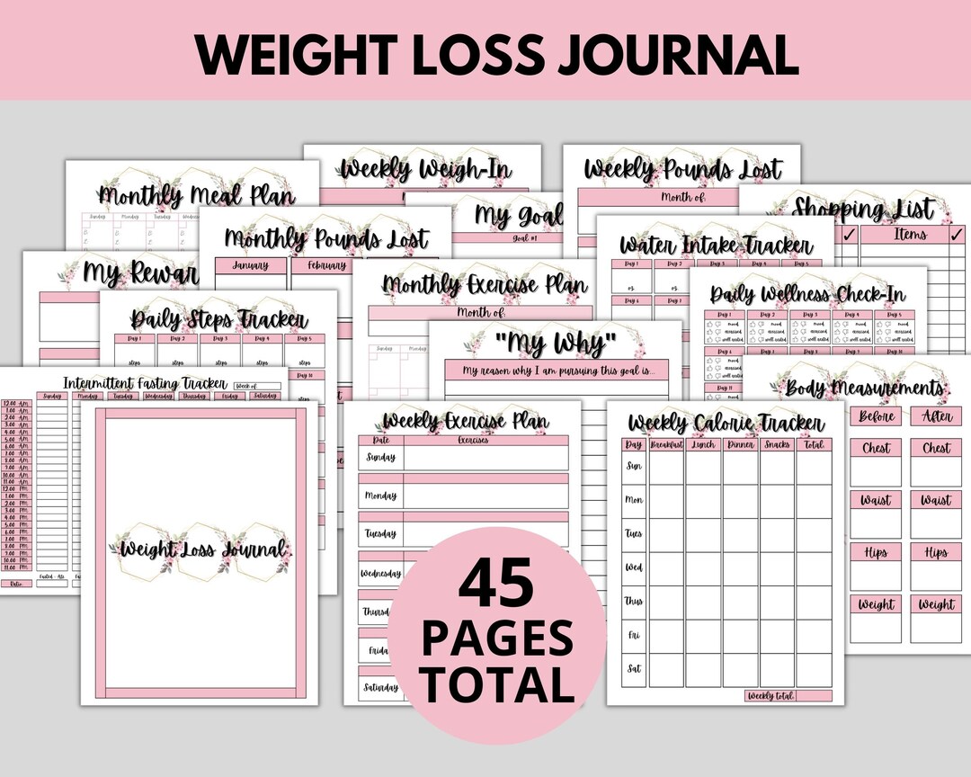 Weight Loss Journal Printable | Self Care Weight Loss Tracker Planner ...