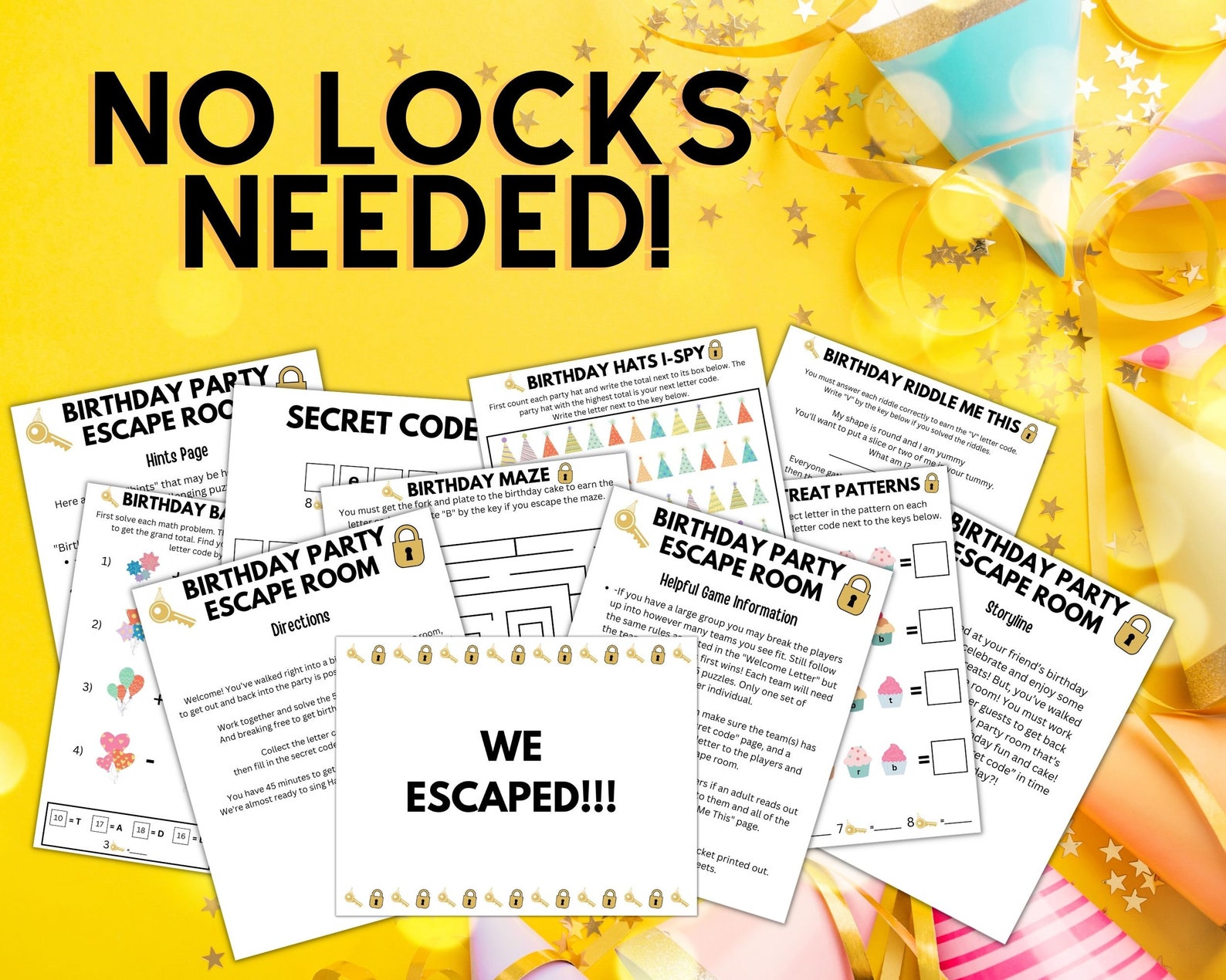 Birthday Escape Room Printable Kit | Birthday Party Escape Room Game ...