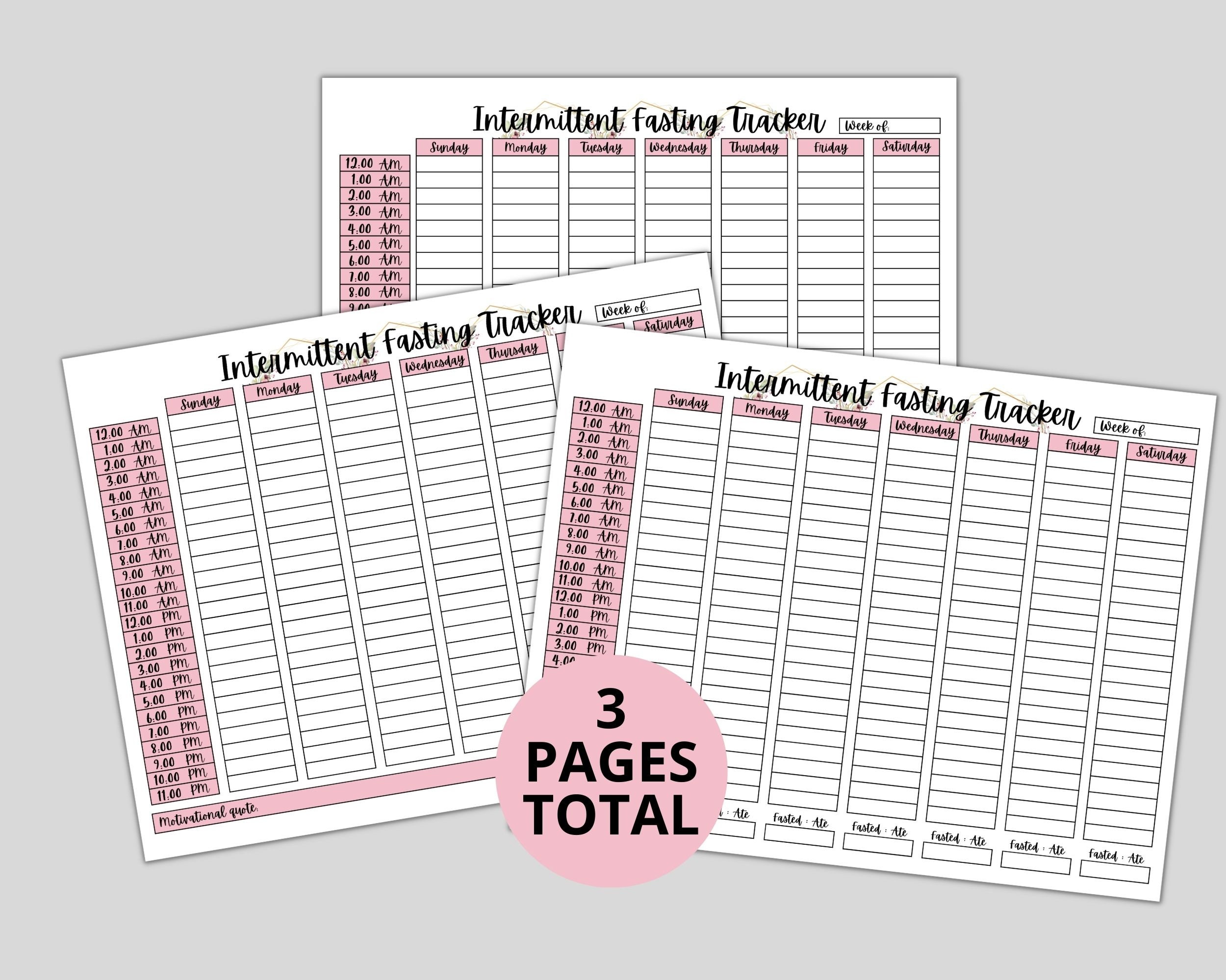 Intermittent Fasting Tracker | Printable Intermittent Fasting Planner ...