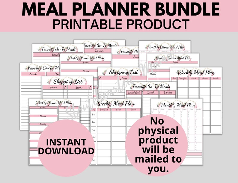 Meal Planner and Grocery List Printable Weekly Meal Prep - Etsy