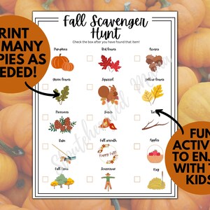 Fall Scavenger Hunt Printable for Kids Nature Walk Scavenger - Etsy