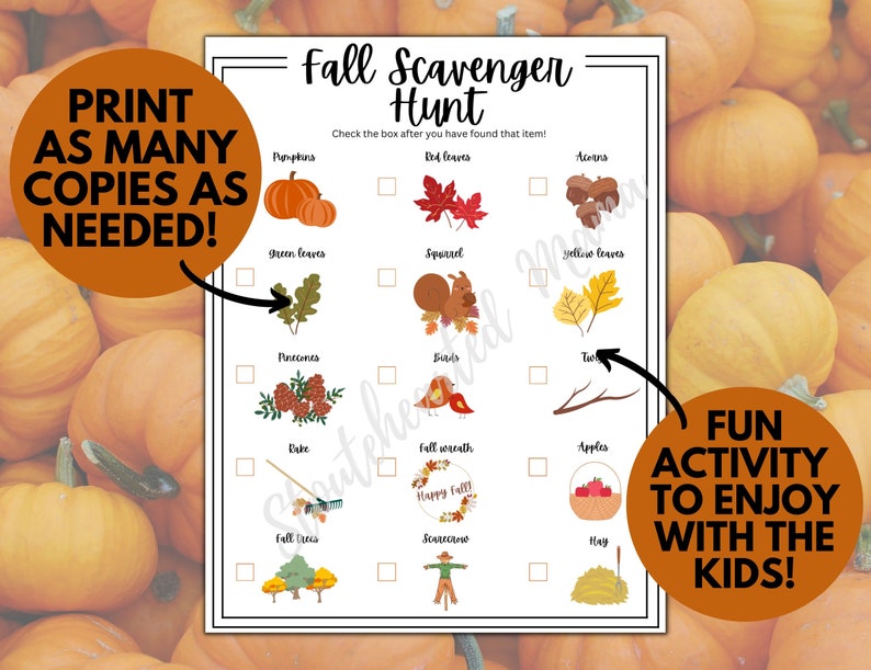 Fall Scavenger Hunt Printable for Kids Nature Walk Scavenger - Etsy