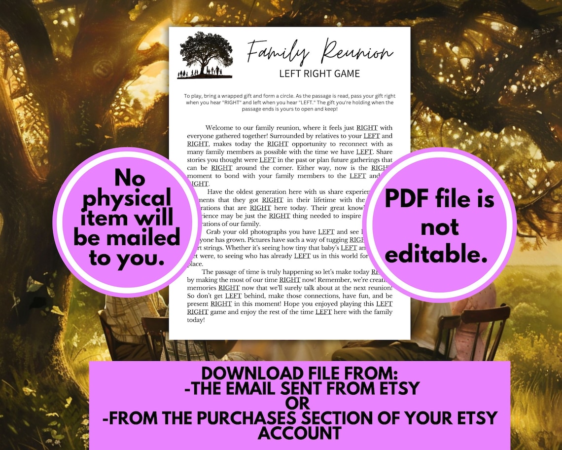 Family Reunion Left Right Game Printable Family Reunion Pass the Gift ...