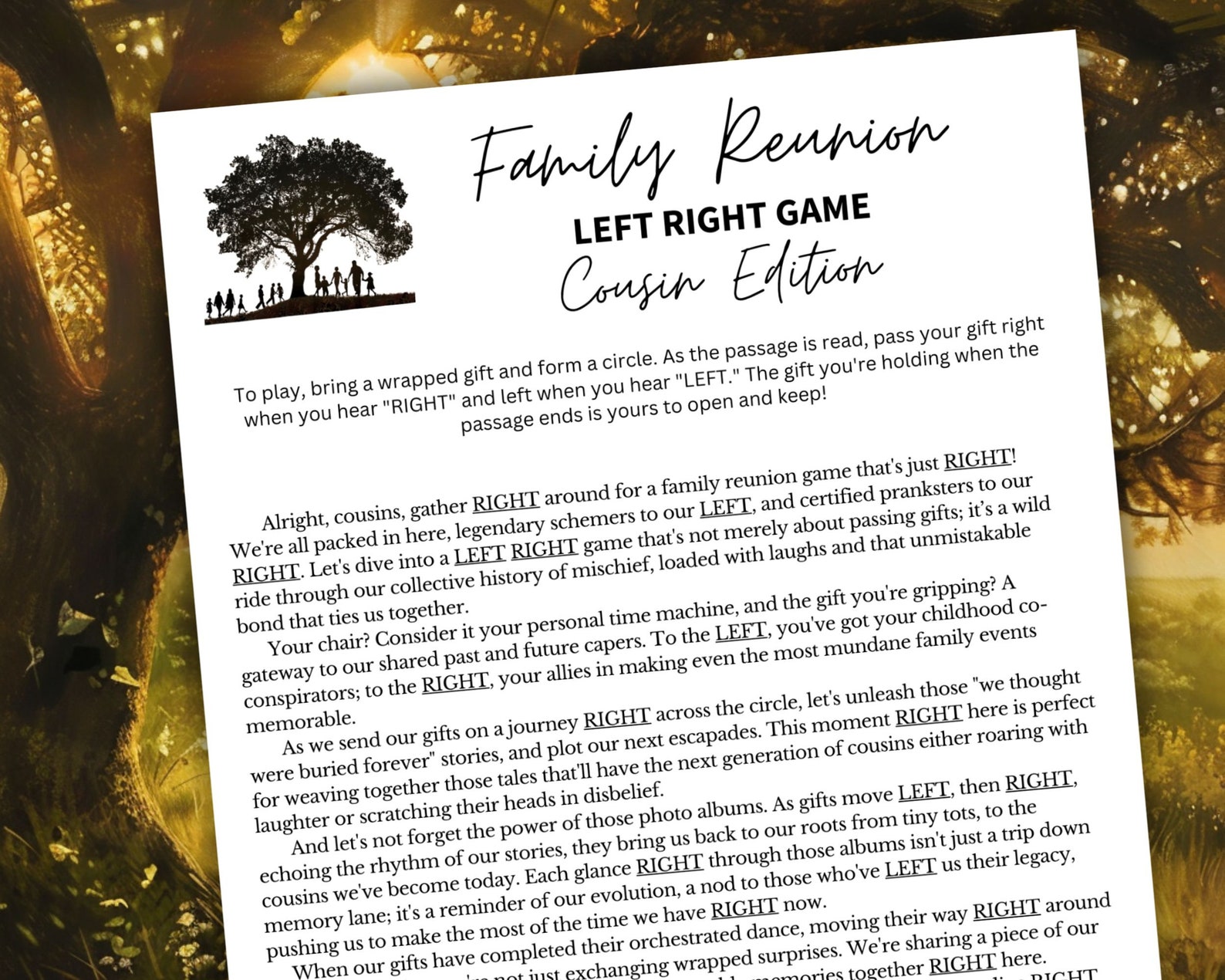 Family Reunion Left Right Game Printable | Cousin Crew Family Reunion ...