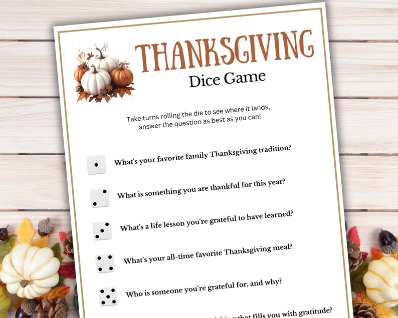 Thanksgiving Dice Game | Gratitude Game | Thanksgiving Office Get to ...