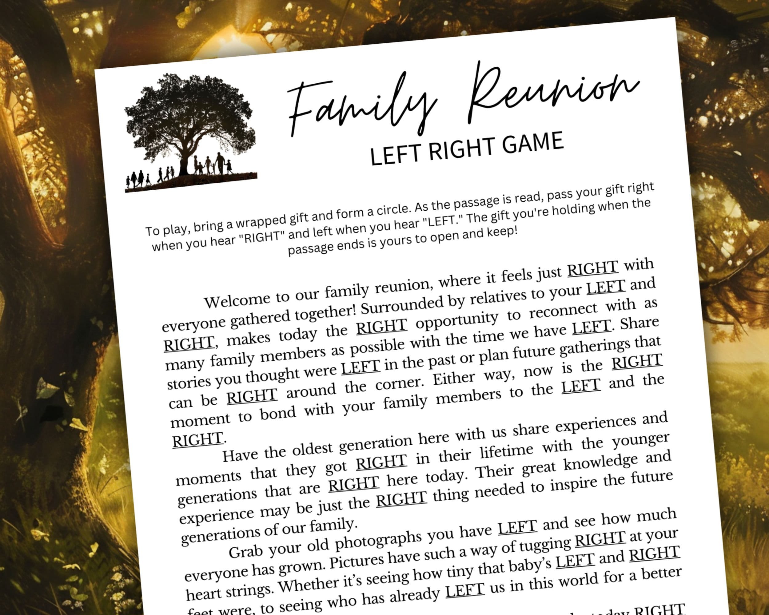 Family Reunion Left Right Game Printable | Family Reunion Pass the Gift ...