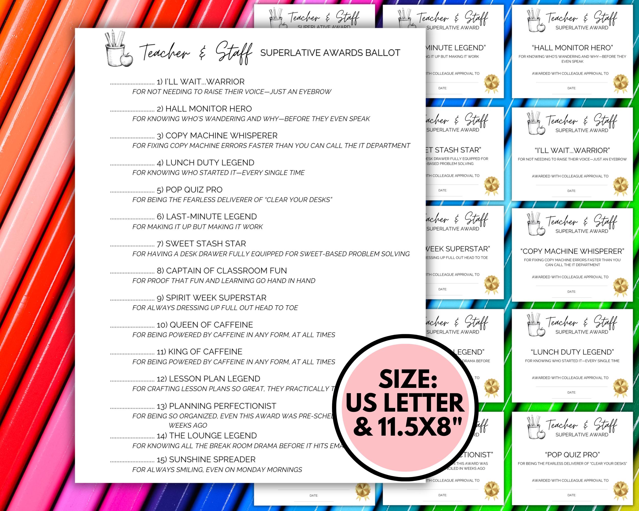 Funny Teacher Award, School Staff Awards, Teacher Superlatives ...