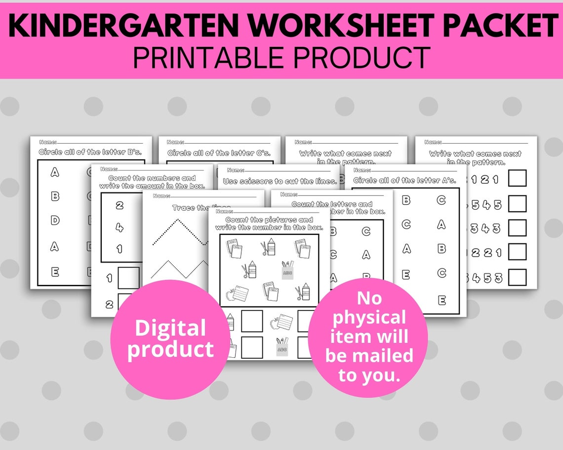 Kindergarten Worksheet Packet Printable Kindergarten Activities ...