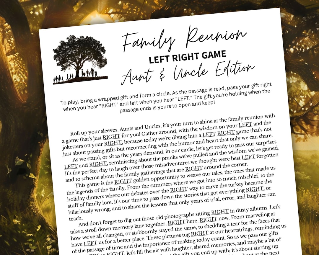 Family Reunion Left Right Game Printable | Family Reunion Pass the Gift ...