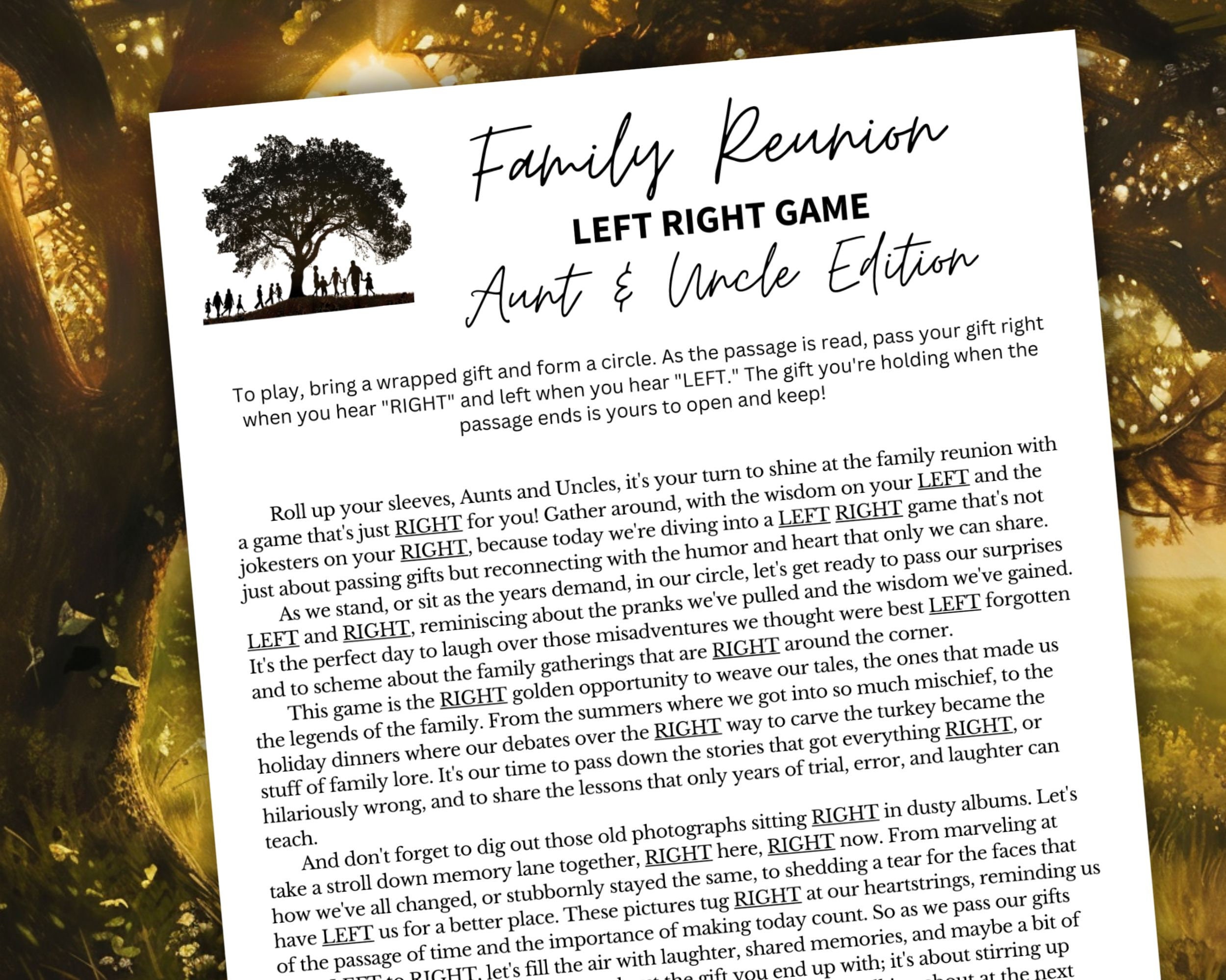 Family Reunion Left Right Game Printable | Family Reunion Pass the Gift ...