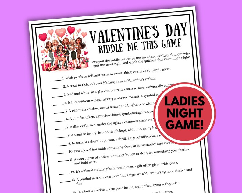 Valentine Riddle Me This Game Printable Valentines Trivia Game Ladies ...