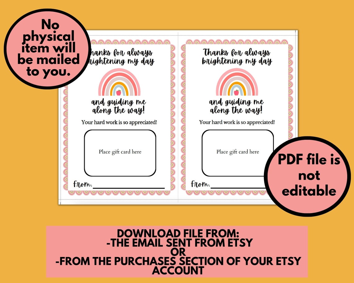 Teacher and Staff Appreciation Gift Card Holder Printable | End of Year ...
