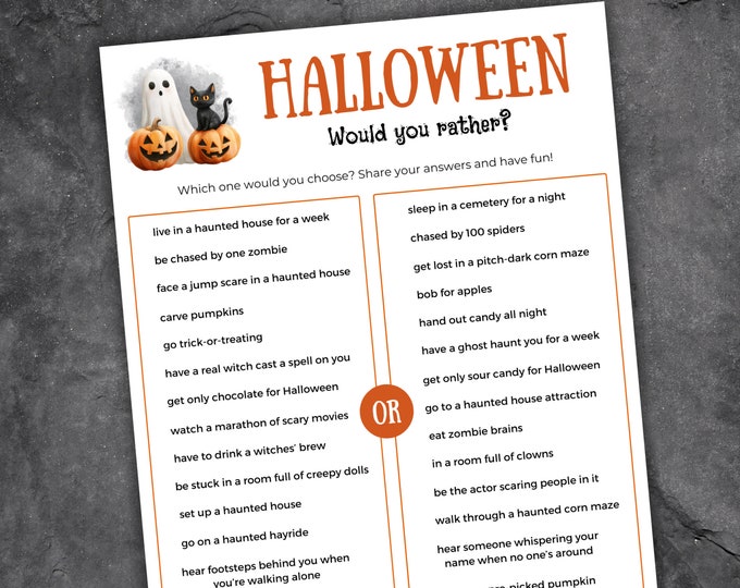 Halloween Game, Printable Halloween Party Game, Would You Rather Game ...
