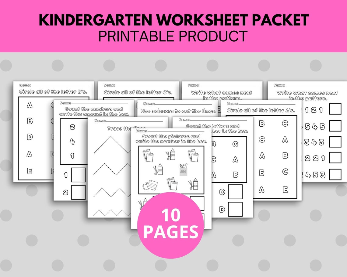 Kindergarten Worksheet Packet Printable Kindergarten Activities ...