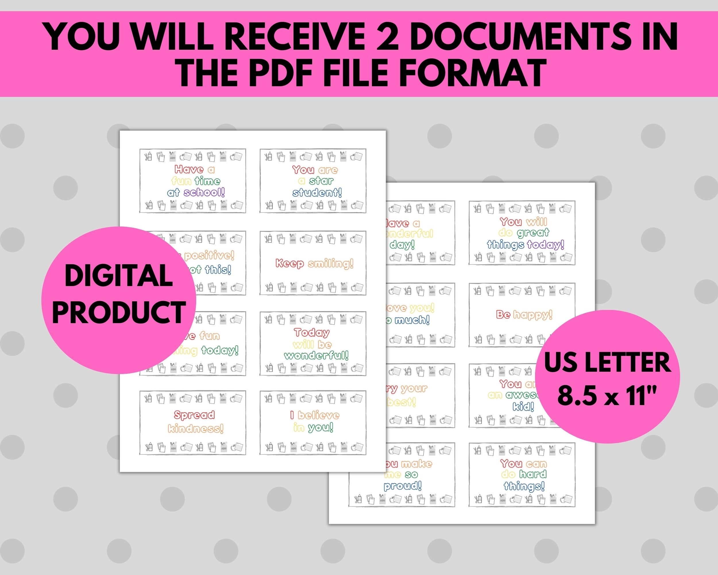 Lunch Box Notes for Kids Printable Positive Affirmation Notes for Kids ...