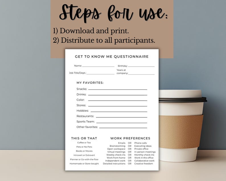 Team Building Get to Know Your Staff Questionnaire Printable, Get to ...