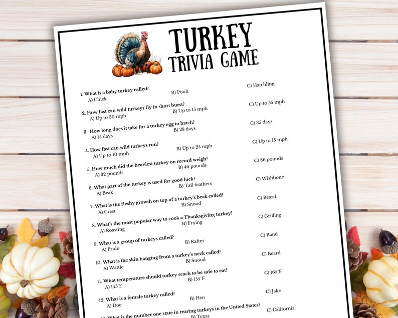 Turkey Trivia | Thanksgiving Trivia | Thanksgiving Office Game - Etsy