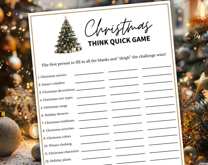 Christmas Think Quick Trivia Game, Friendsmas Fast Thinking Game ...