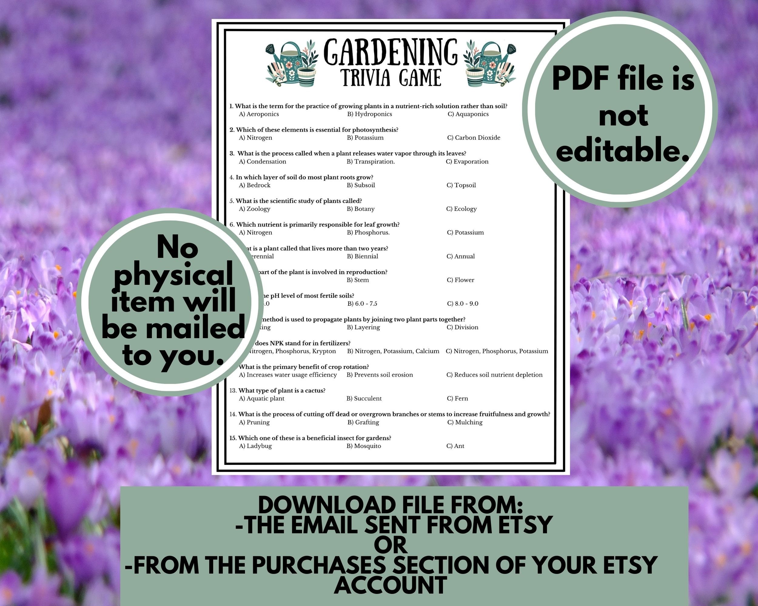 Gardening Trivia Game | Spring Garden Party Trivia Game | Gardener ...